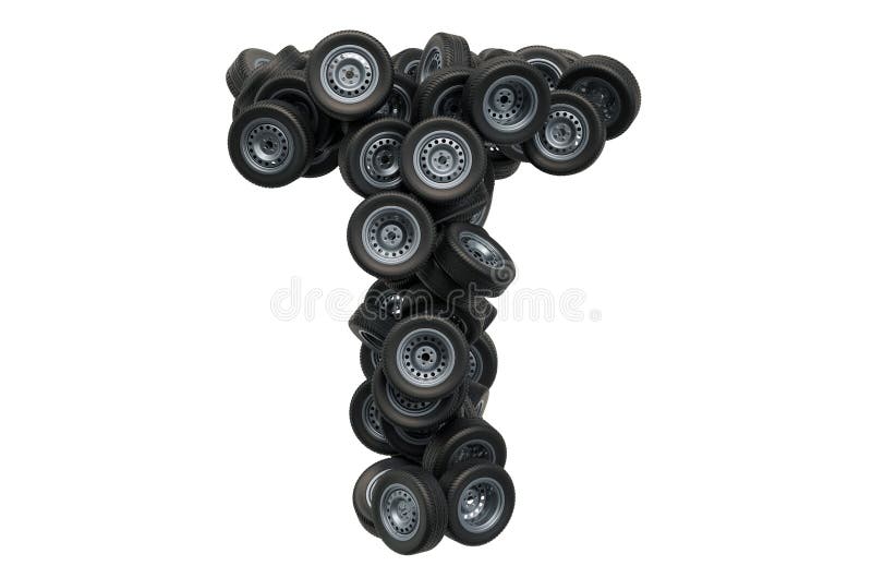 Letter T from Car Wheels, 3D Rendering Stock Illustration ...