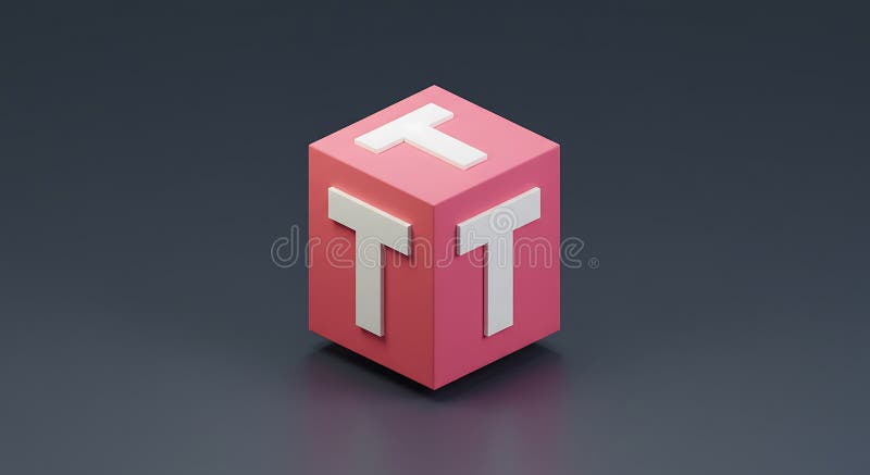 Letter T Cube with Red and White Design on Dark Background Stock ...