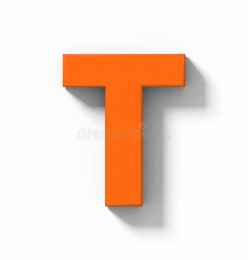 Letter T 3D Orange Isolated on White with Shadow - Orthogonal Pr Stock ...