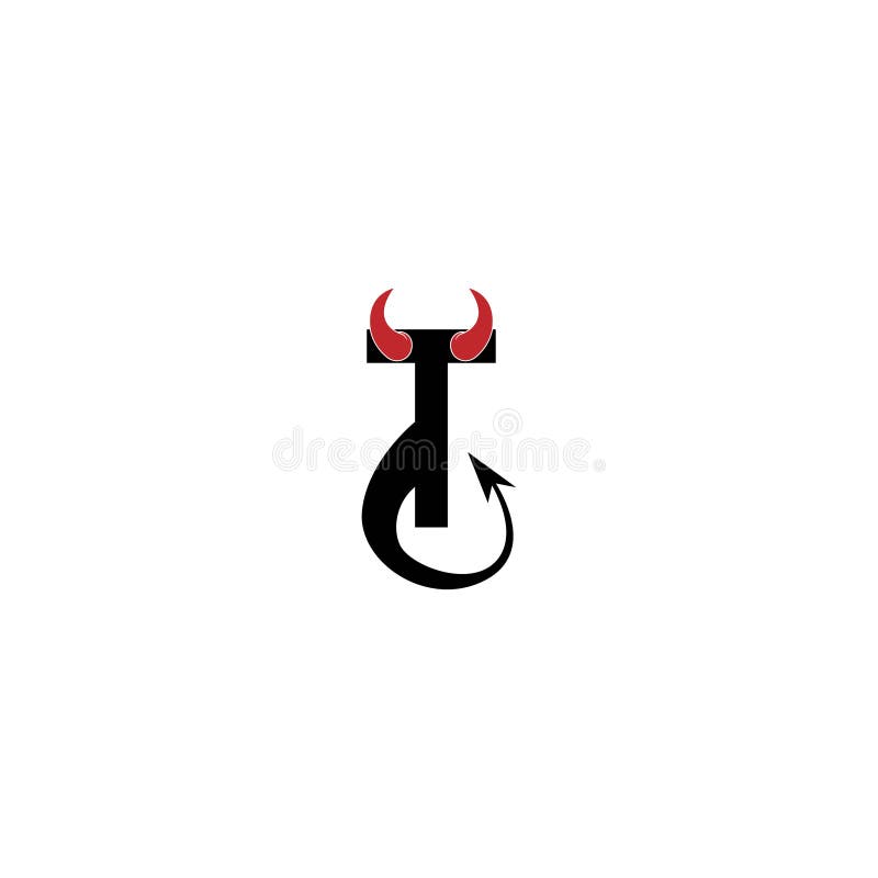Letter T with Devil`s Horns and Tail Icon Logo Design Vector Stock ...