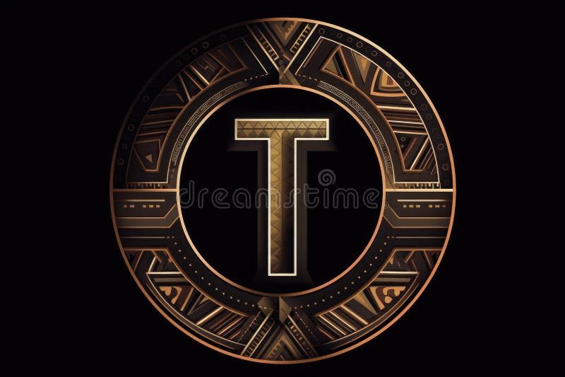 Letter T, Geometric Patterns Style, on Black Background Stock ...