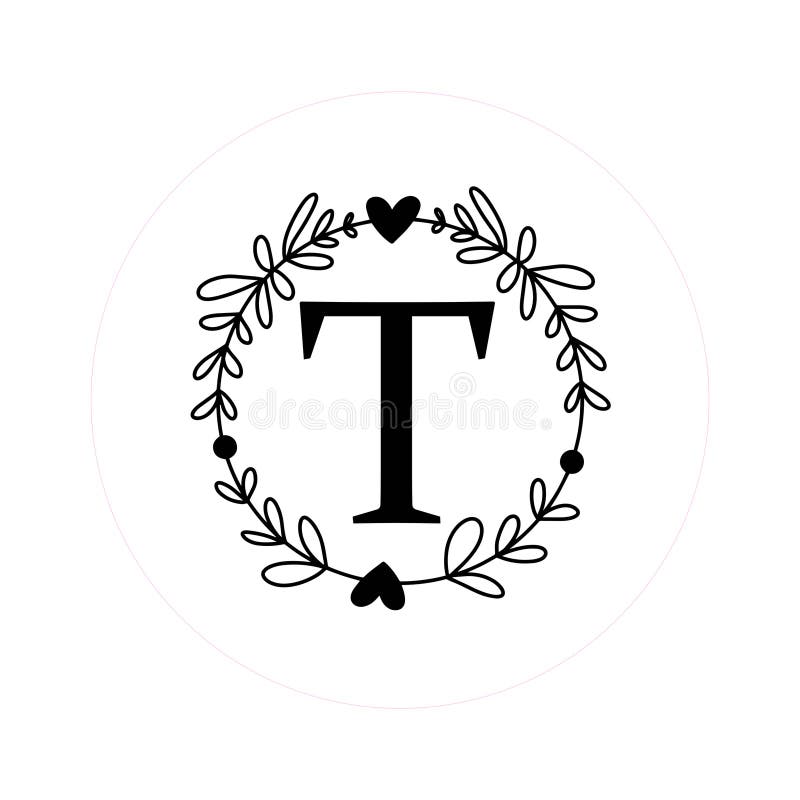 Letter "T" Initials with Round Floral Frames, Vector Monogram Logo ...