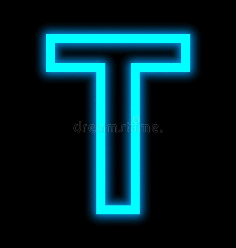 Letter T Neon Lights Outlined Isolated on Black Stock Illustration ...