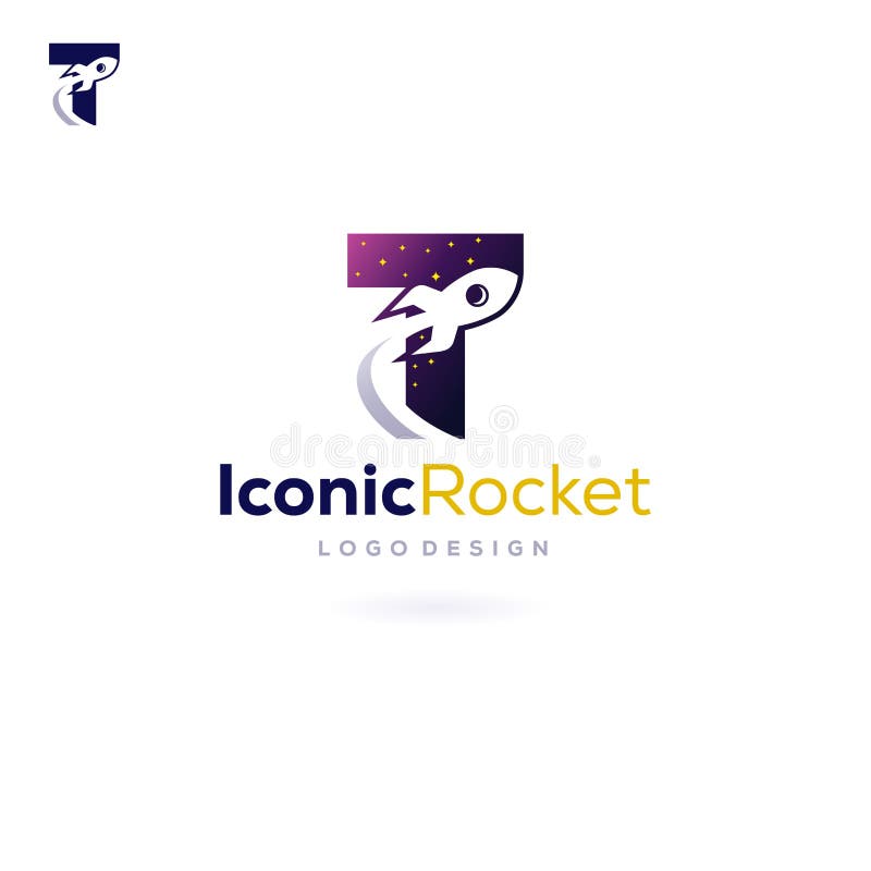 Letter T Rocket Logo Spacecraft Launch into Space Stock Vector ...