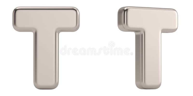 Letter T from Steel Solid Alphabet Isolated on White Background. 3D ...