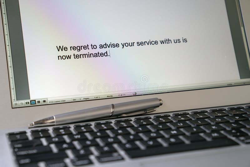 Letter of Termination of Employment or Service. Words Typed on the ...