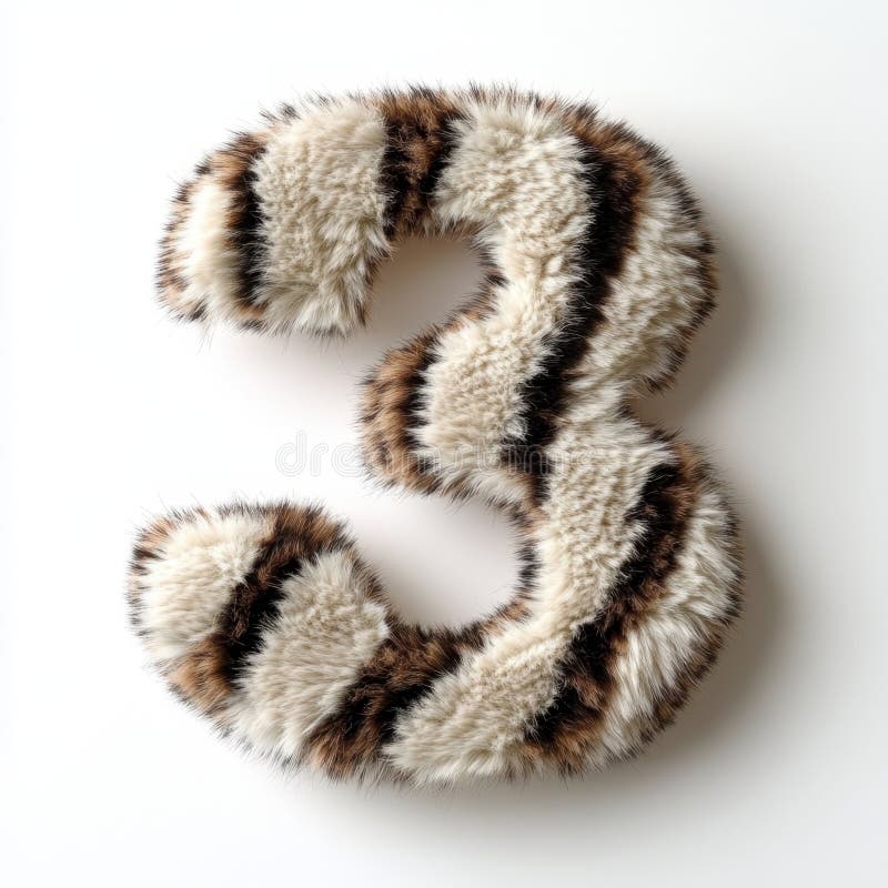 Zebra Fur Shaped Number Three on a Clean White Background Showcasing ...