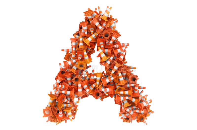 Letter a from Traffic Cones, 3D Rendering Stock Illustration ...
