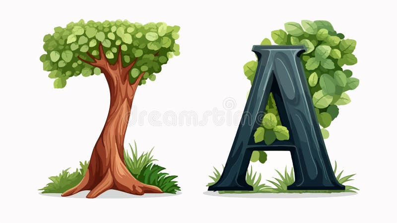 Letter a Tree and Leaf Vector Icon Cartoon Stock Vector - Illustration ...