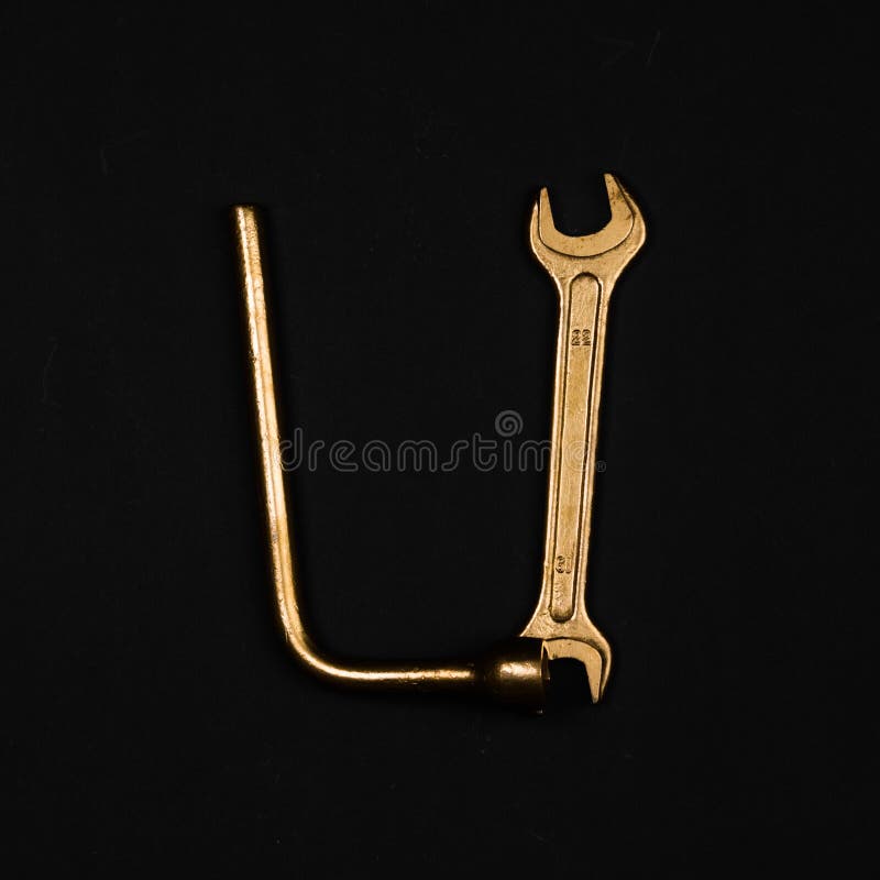 Letter U. Alphabet Made of Golden Repair Tools Stock Image - Image of ...