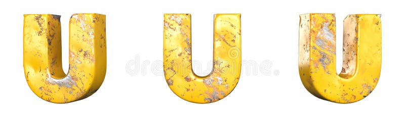 Letter U from Alphabet Set of Metallic Yellow Grunge Letters. Isolated ...