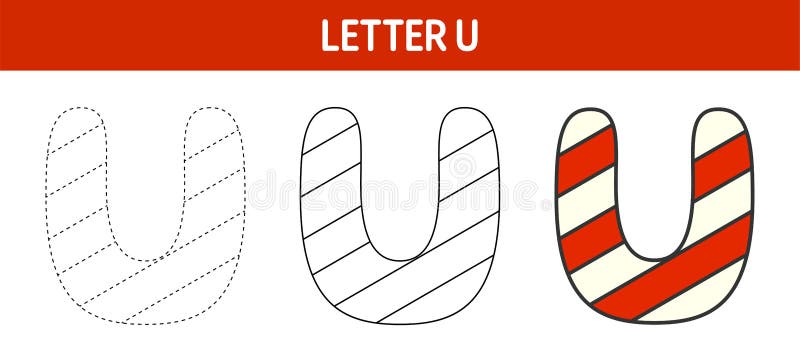 Letter U Candy Cane, Tracing and Coloring Worksheet for Kids Stock ...