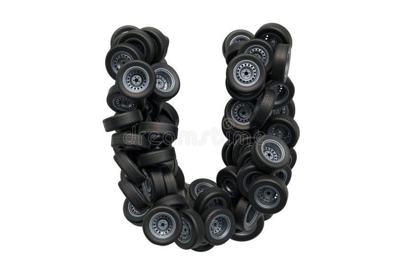Letter R from Car Wheels, 3D Rendering Stock Illustration ...