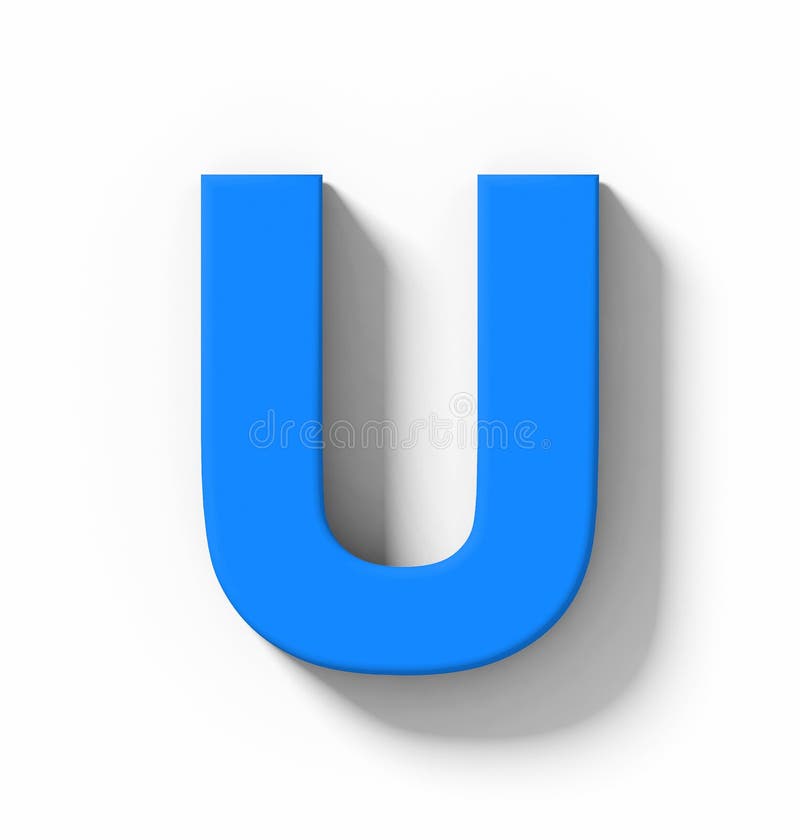 Letter U 3D Blue Isolated on White with Shadow - Orthogonal Projection ...
