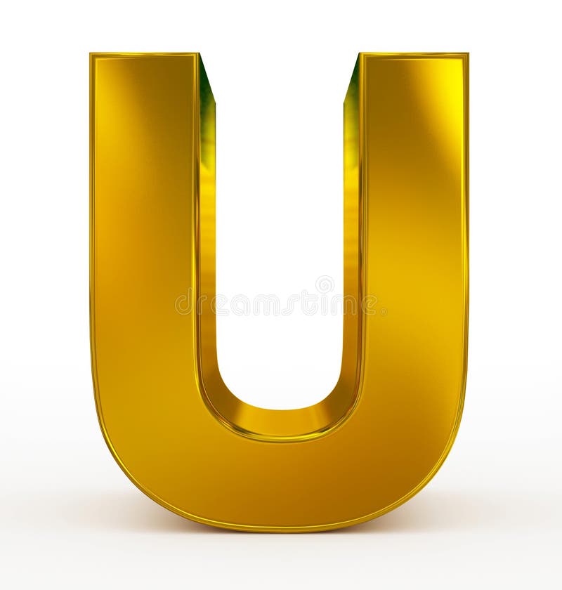 Letter U 3d Golden Isolated on White Stock Illustration - Illustration ...