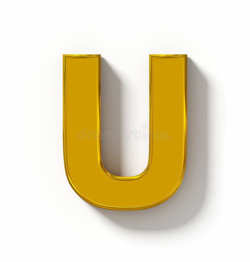 Letter U 3D Golden Isolated on White with Shadow - Orthogonal Pr Stock ...