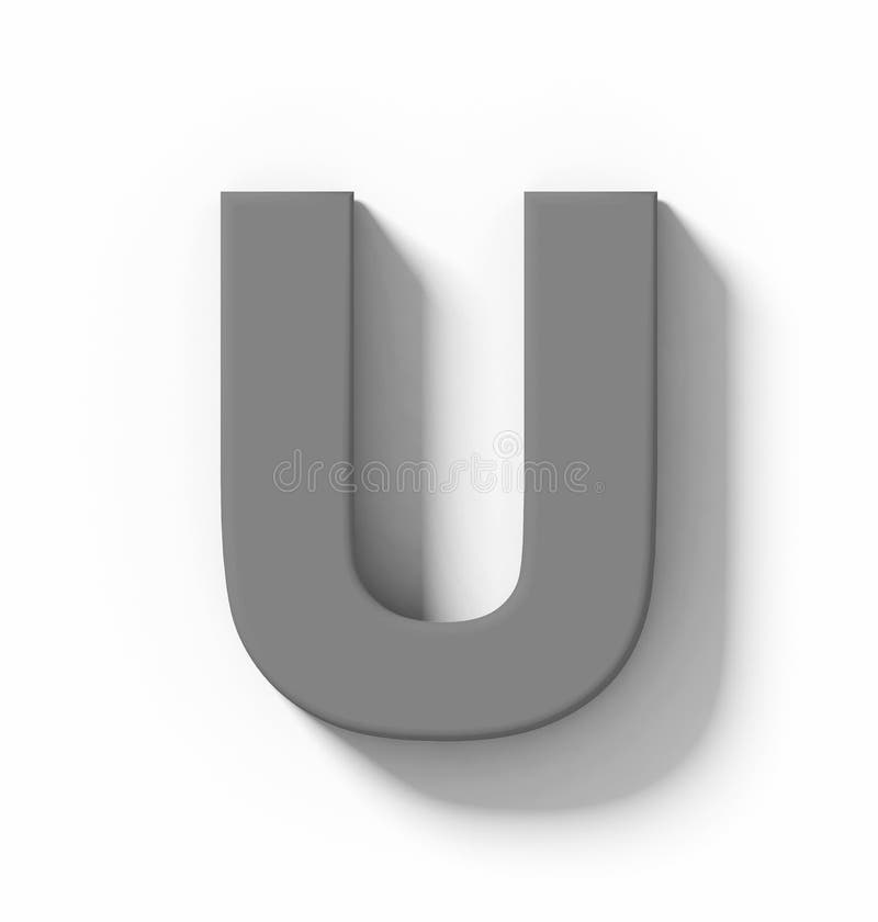 Letter U 3D Medium Gray Isolated on White with Shadow - Orthogonal ...