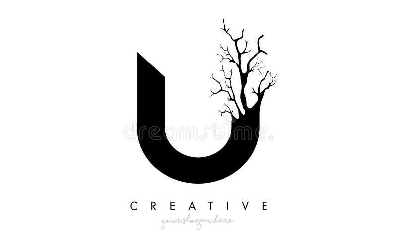 Letter U Design Logo with Creative Tree Branch. U Letter Tree Icon Logo ...
