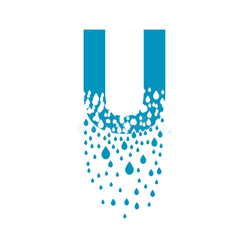 The Letter U Dissolves into Droplets. Drops of Liquid Fall Out As ...