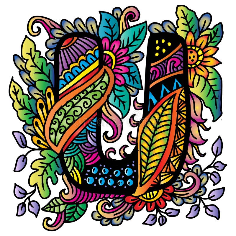 Letter U in Ethnic Style with Floral Ornament. Stock Vector ...