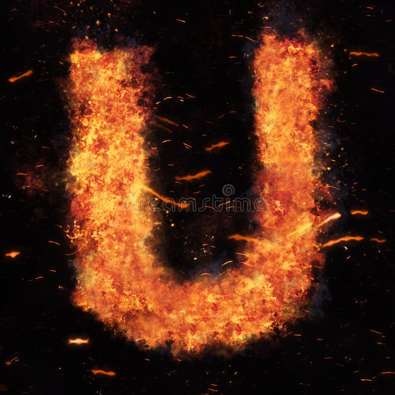 Letter U Flame Explosion Shape with Embers and Sparks Stock ...