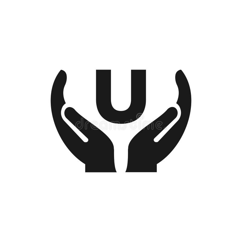Letter U Giving Hand Logo Design. Hand Logo Design on Letter U Vector ...
