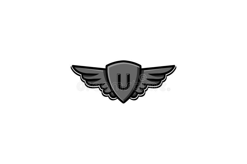 Letter U Initial Logo, Wing and Badge Shield Vector Illustration. Stock ...