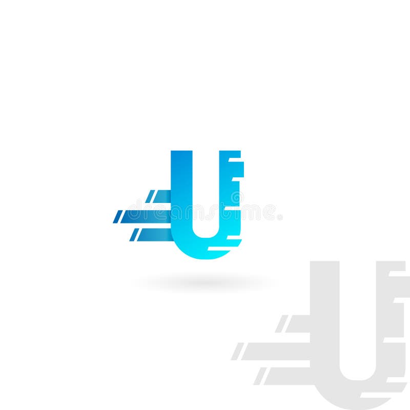 Letter U Logo. Blue Distorted Vector Icon. Speed Concept Font. Stock ...