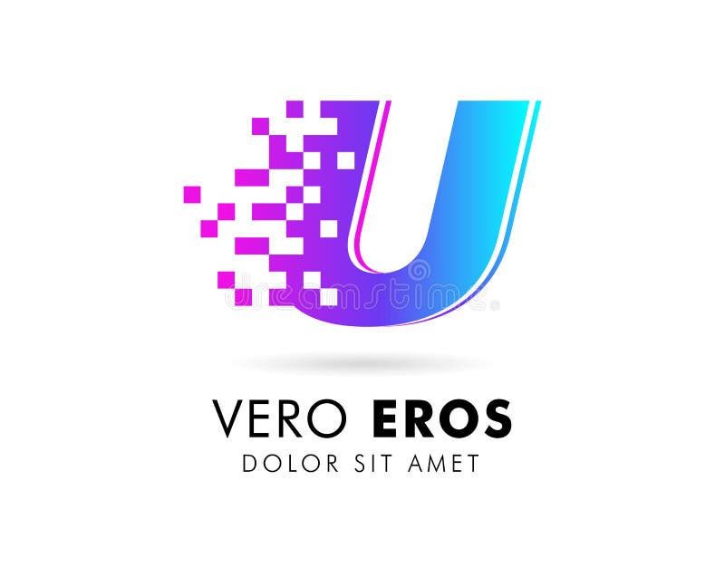 Letter U Logo Design Template. Letter U Logo in Pixel Motion Style with ...