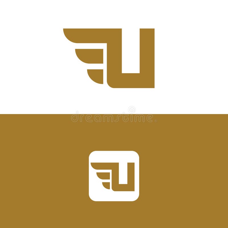 Letter U Logo with Simple Wings Design Element Vector Template Stock ...
