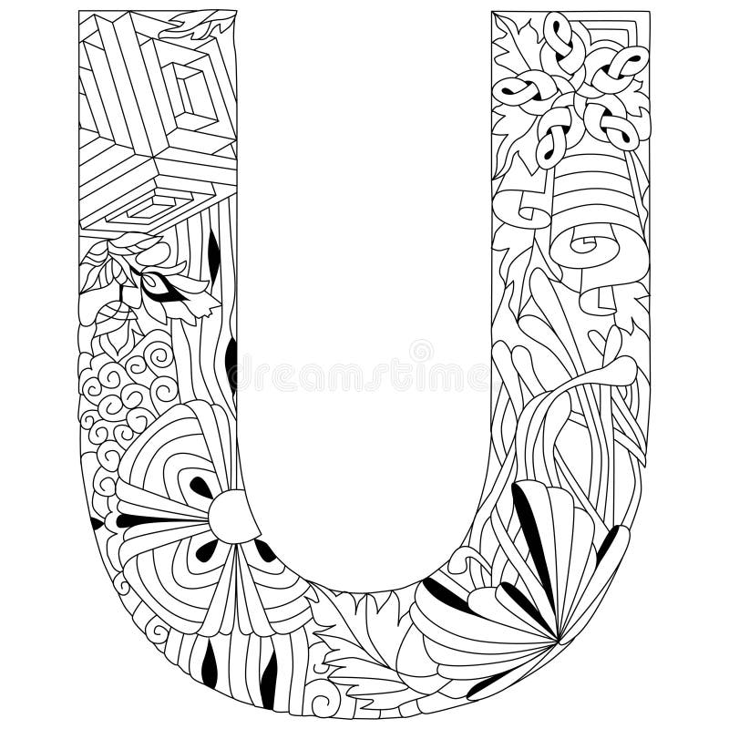 Letter U Monogram for Coloring, Engraving Design. Vector Illustration ...