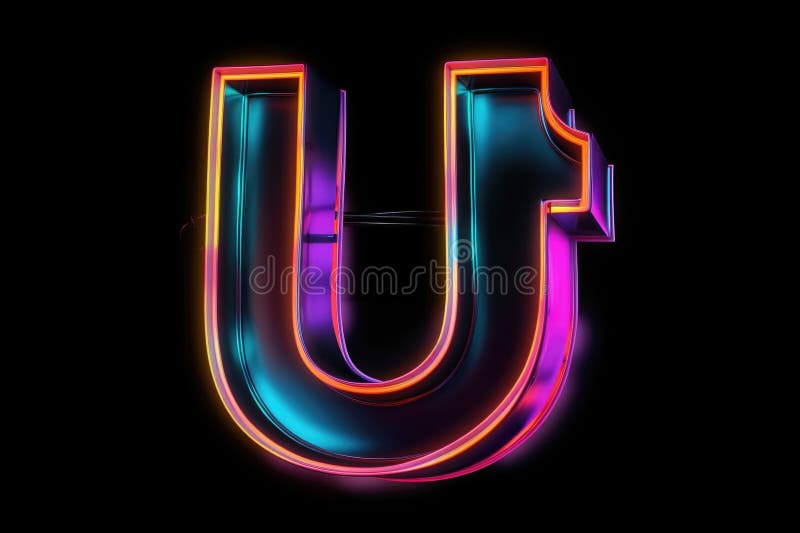 Letter U, Retro 80s Neon Style, on Black Background Stock Illustration ...
