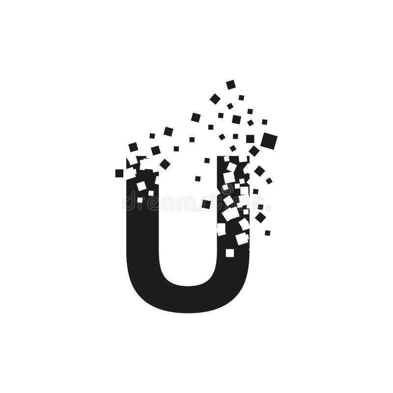 The Letter U Turns into a Cloud of Squares of Different Sizes Stock ...