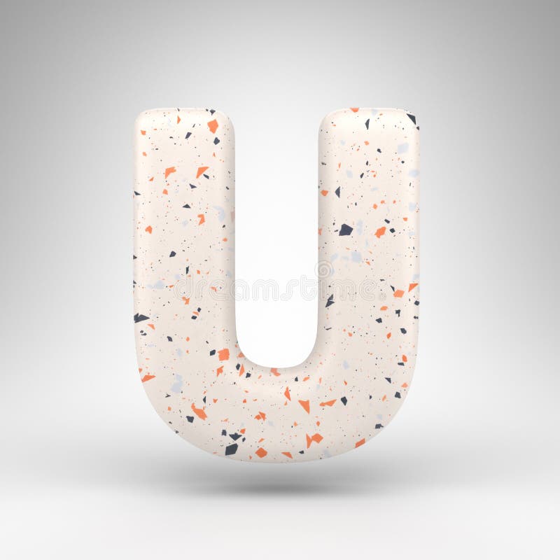Letter U Uppercase on White Background. 3D Letter with Terrazzo Pattern ...