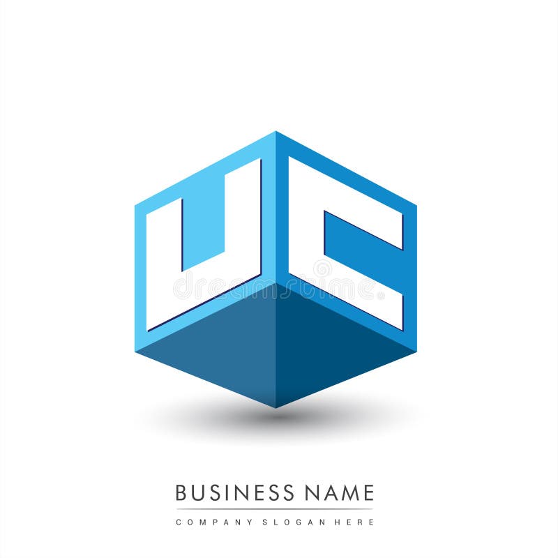 Letter UC Logo in Hexagon Shape and Blue Background, Cube Logo with ...