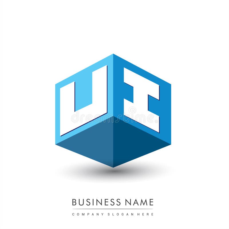 Letter UI Logo in Hexagon Shape and Blue Background, Cube Logo with ...