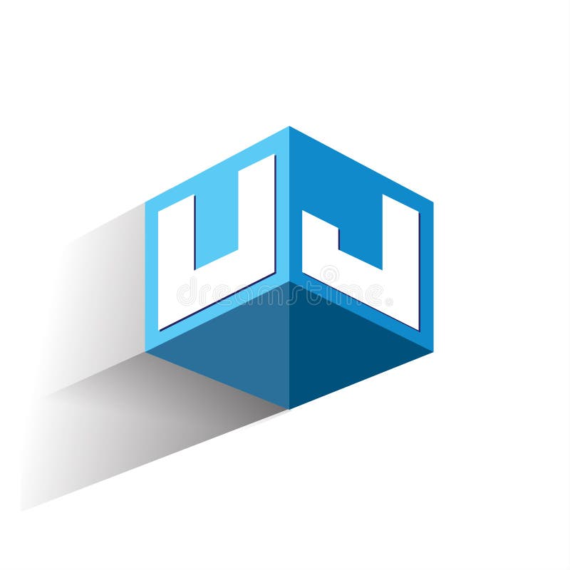 Letter UJ Logo in Hexagon Shape and Blue Background, Cube Logo with ...