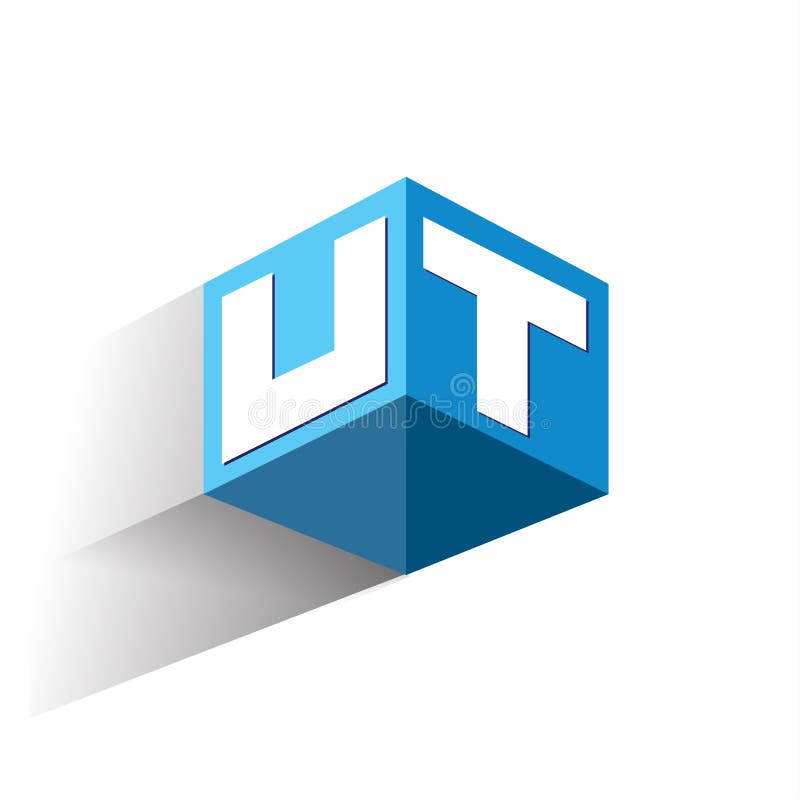 Letter UT Logo in Hexagon Shape and Blue Background, Cube Logo with ...