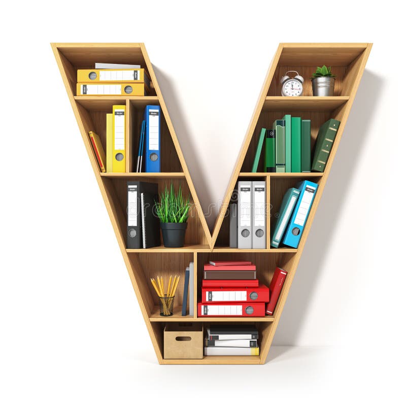 Letter V. Alphabet in the Form of Shelves with File Folder, Binders and ...