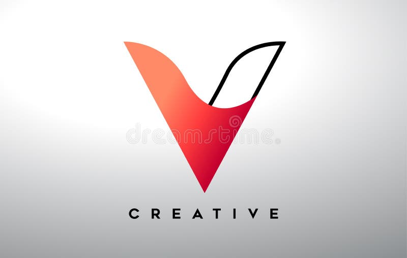 Letter V with Black Outline and Red Gradient Colors. Creative Modern ...