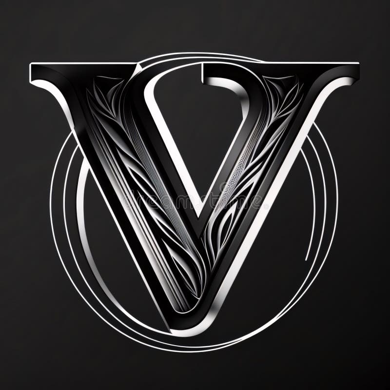Letter V in Black and White. 3D Illustration Stock Illustration ...