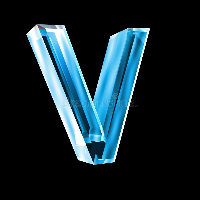 Letter V in blue glass 3D stock illustration. Illustration of isolated ...