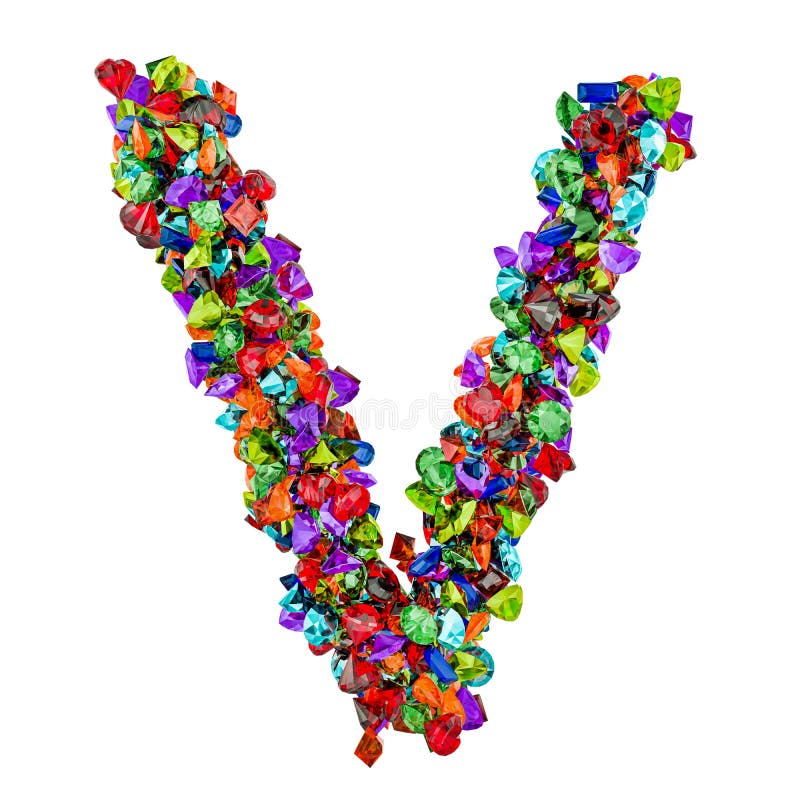 Letter V from Colored Gemstones. 3D Rendering Stock Illustration ...