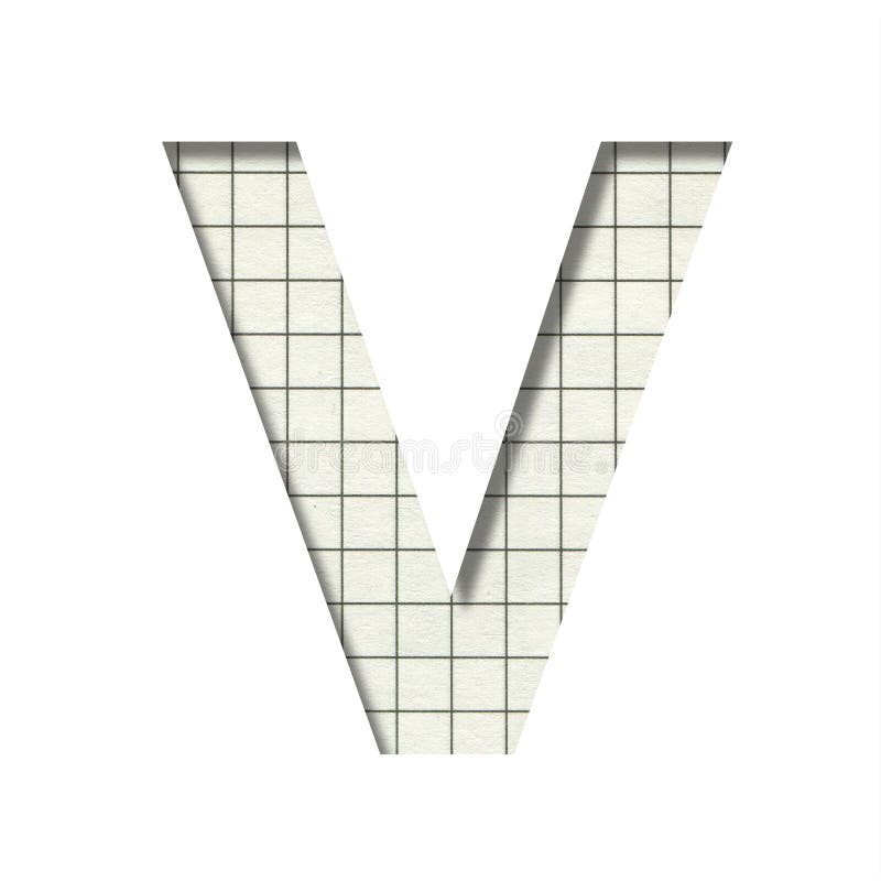Letter V Cut Out of White Paper on the Background of a School Notebook ...