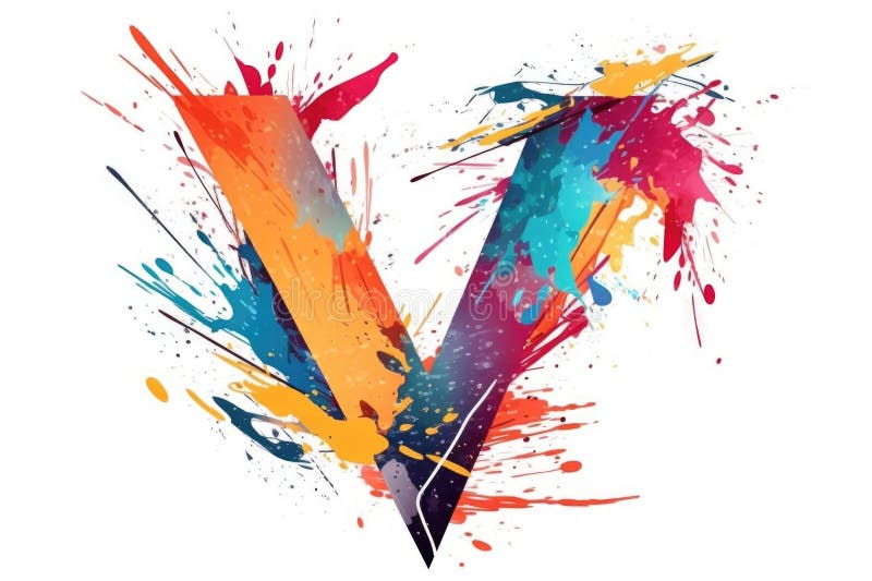 Letter V, 3d Block Letters Style, on White Background Stock ...