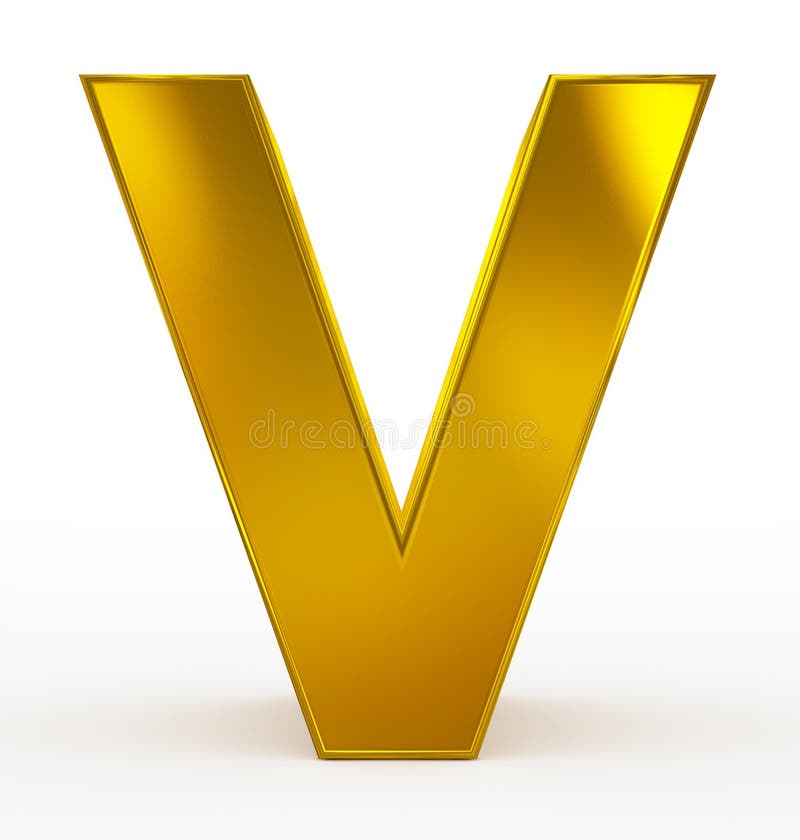 Letter V 3d Golden Isolated on White Stock Illustration - Illustration ...