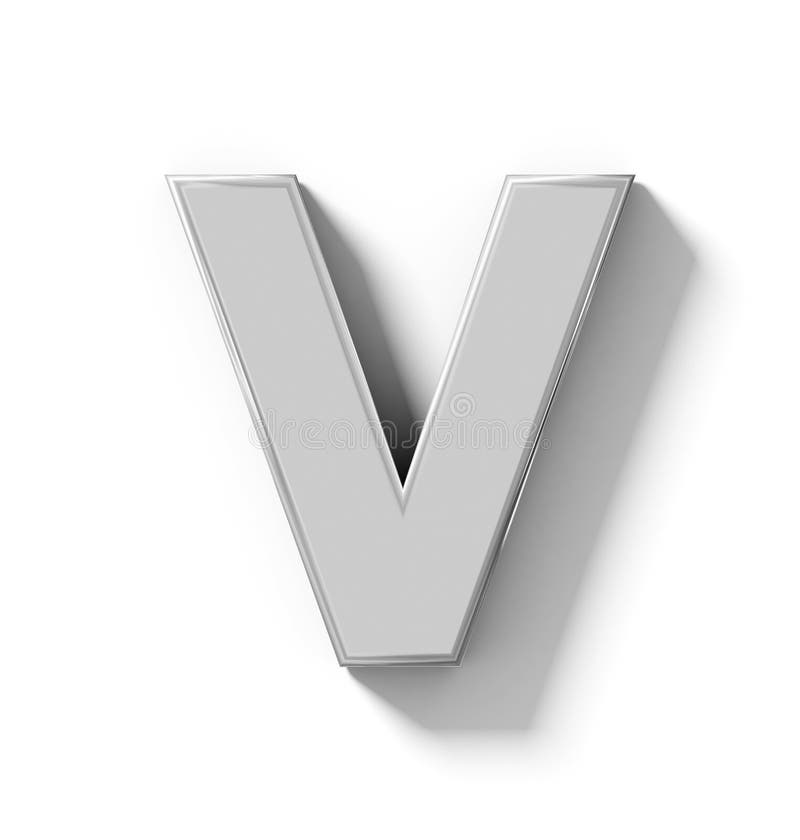 Letter V 3D Silver Isolated on White with Shadow - Orthogonal Pr Stock ...