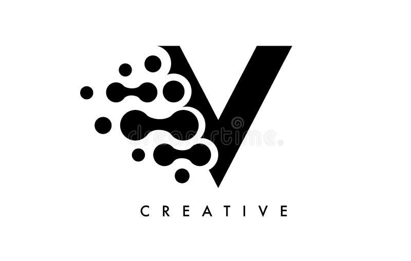 Letter V Dots Logo Design with Black and White Colors on Black ...