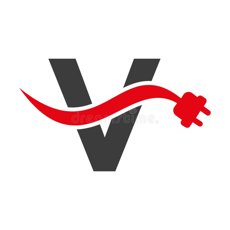 Letter V Electricity or Electrical Logo Concept with Electric Plug ...