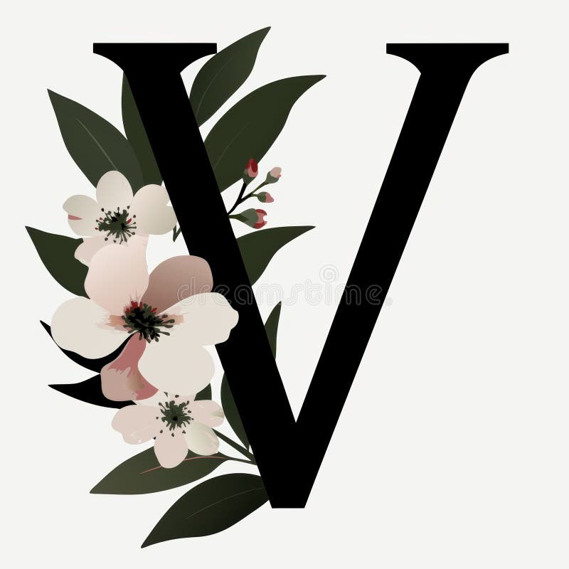 Letter V with Floral Design and Blank Space for Text Stock Illustration ...